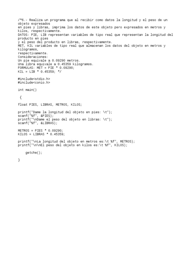 Codigo Conversor de Medidas | PDF