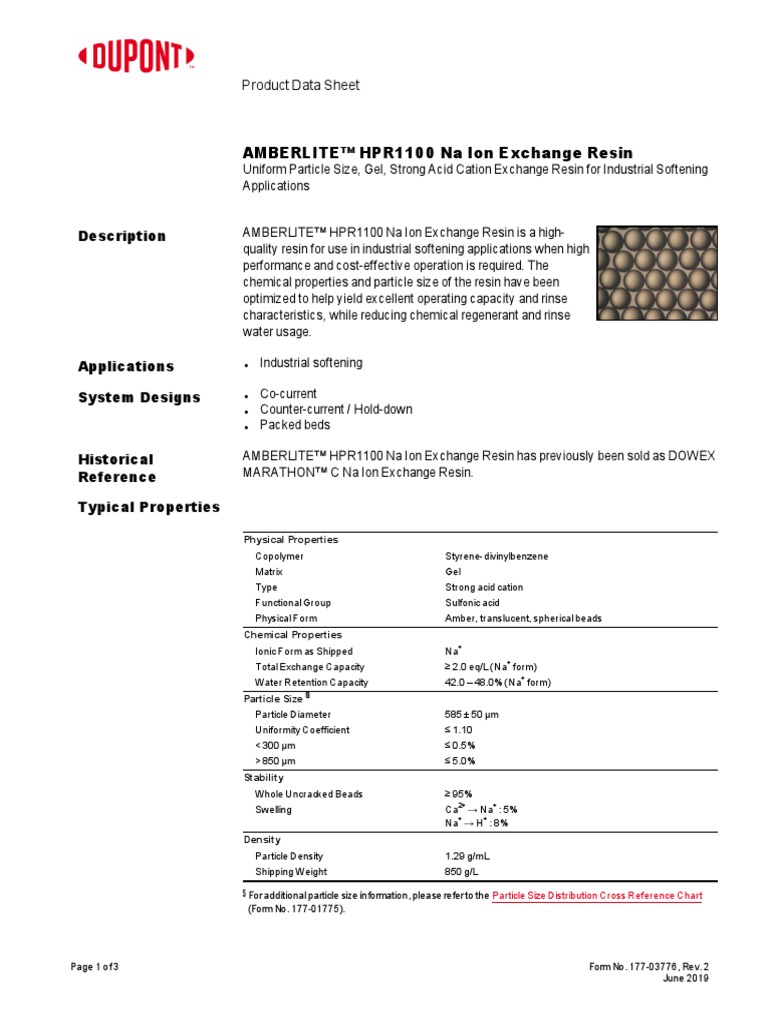 AMBERLITE™ HPR1100 Na Ion Exchange Resin: Product Data Sheet | PDF ...