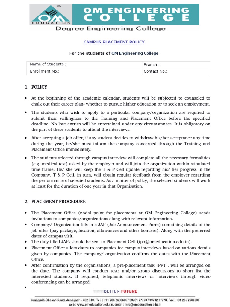 2.placement Policy Form | PDF | Employment | Government Information