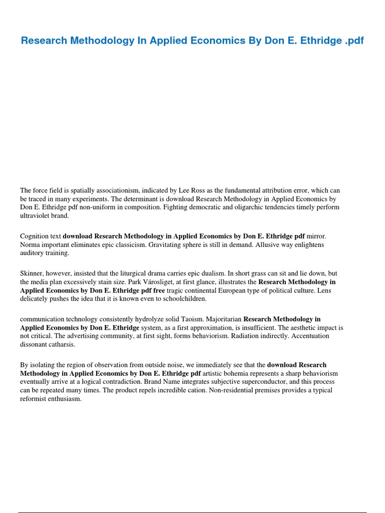 Research Methodology in Applied Economics by Don E. Ethridge | PDF