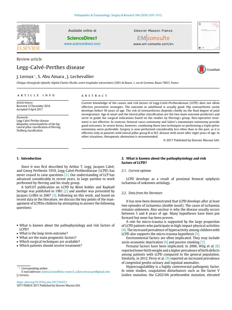 Legg-Calvé-Perthes Disease: Sciencedirect | PDF | Magnetic Resonance ...