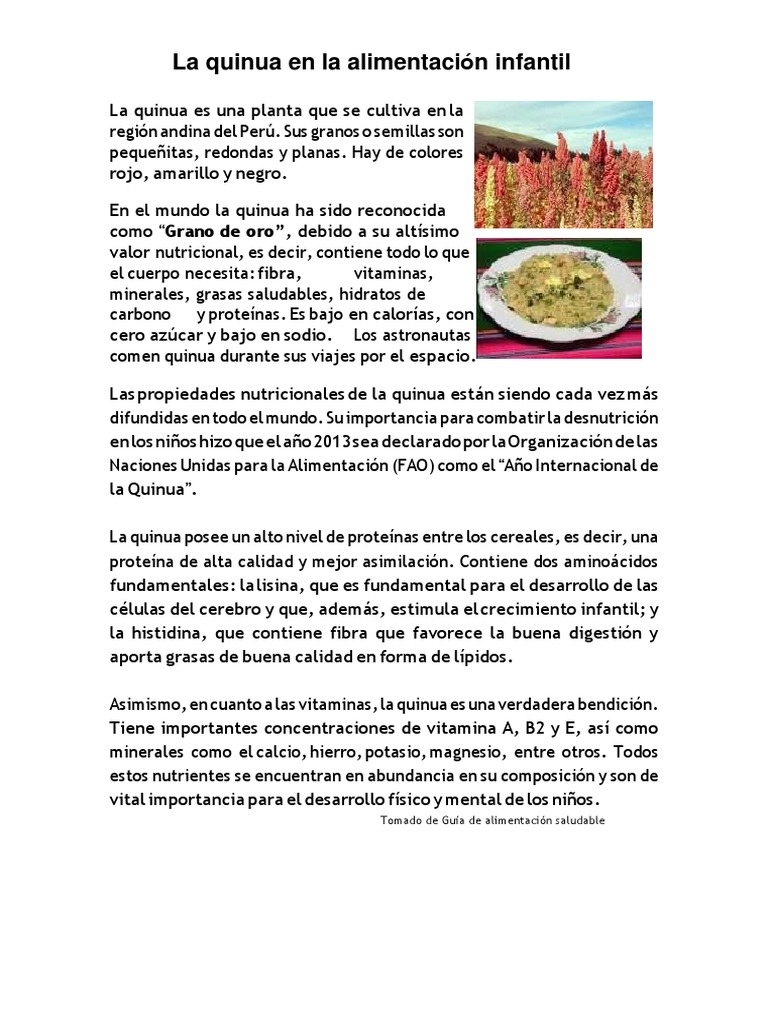 Importancia de la Quinua en Niños | PDF | Salud y bienestar | Ciencia y ...