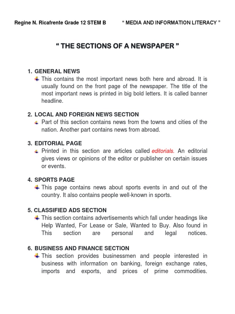 The Sections of A Newspaper | PDF | Snapchat | You Tube