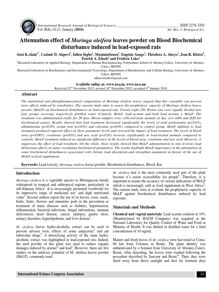 Attenuation Effect of Moringa Oleifera Leaves Powder On Blood ...