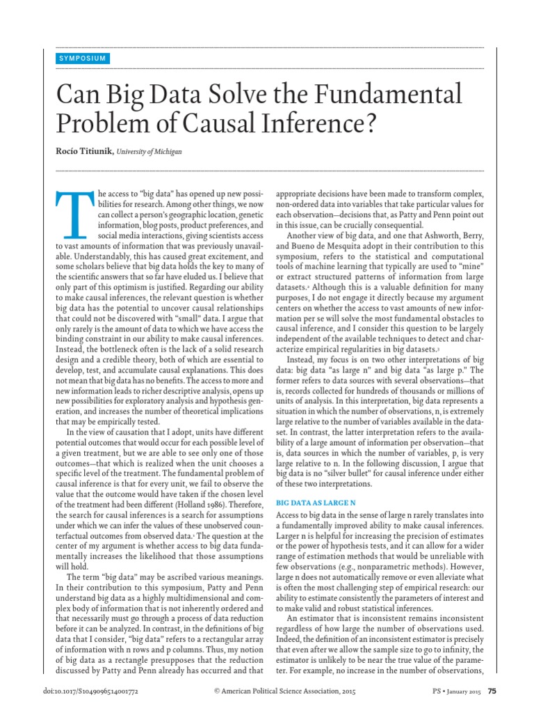 Titiunik-Can Big Data Solve The Fundamental Problem of Causal Inference | PDF | Statistical ...