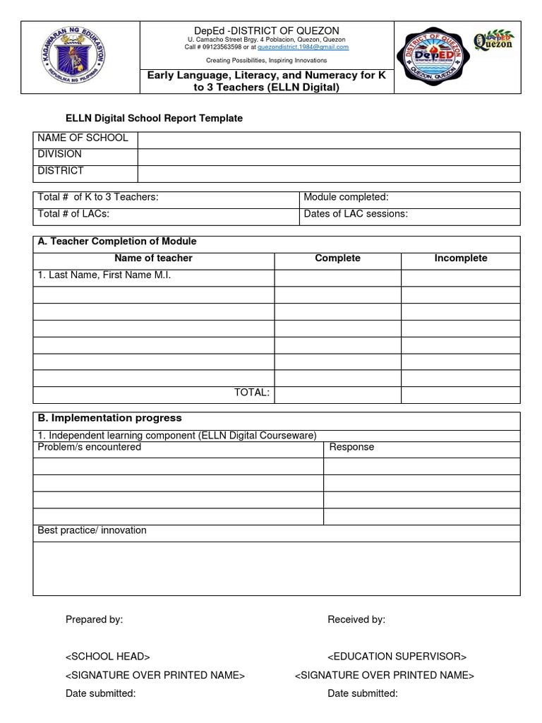 ELLN Digital School Report Template | PDF | Career & Growth | Language ...