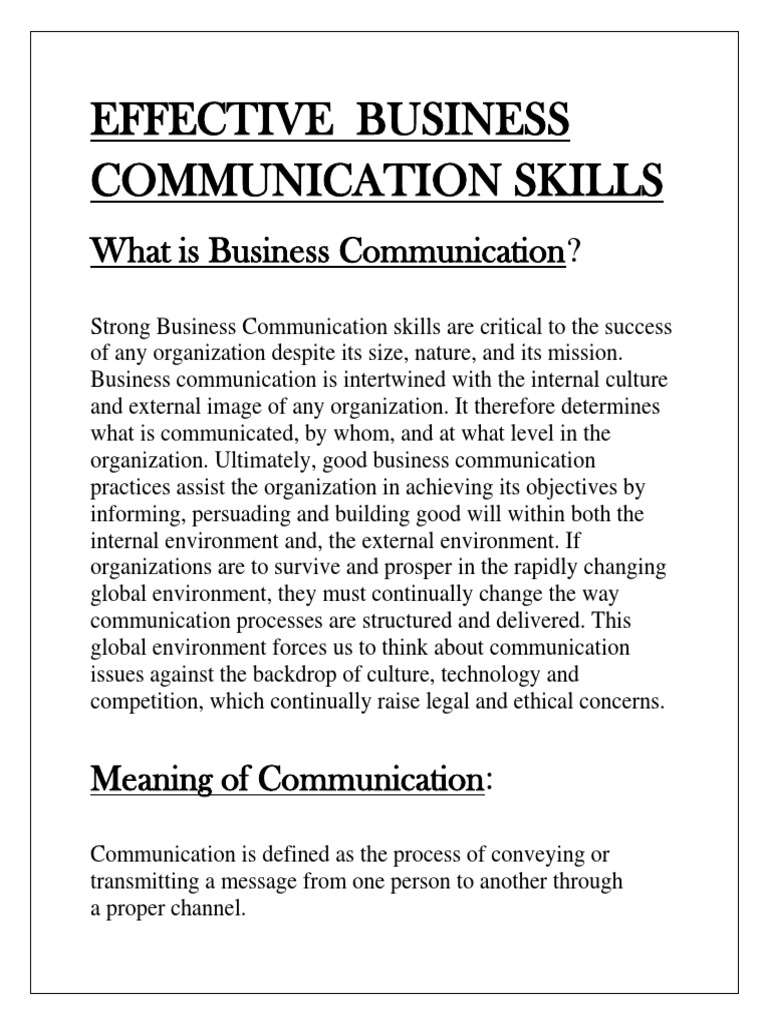 Effective Business Communication Skills | Download Free PDF | Action ...