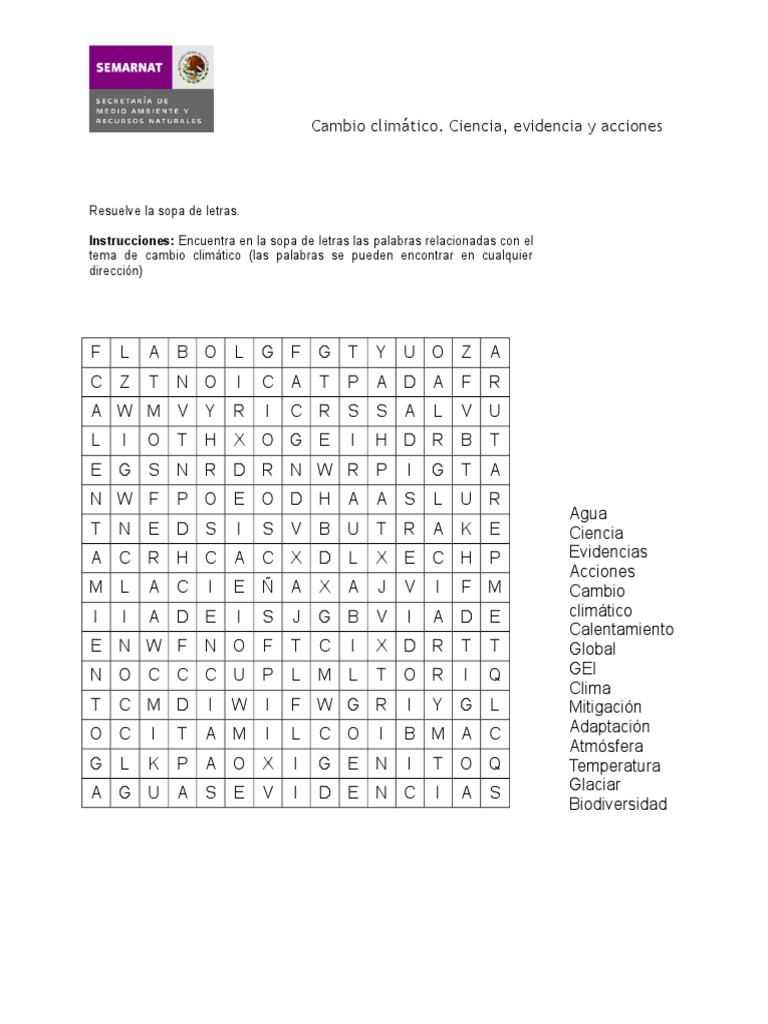 Sopa de Letras Cambio Climatico | PDF
