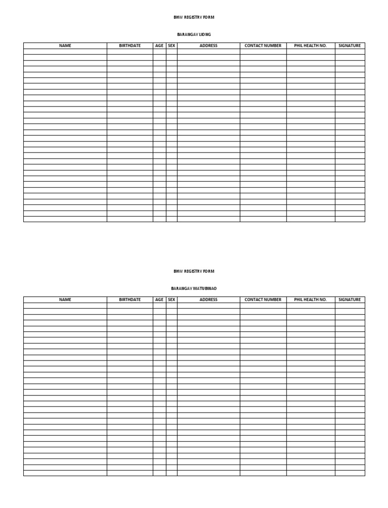 BHW Registry Form | PDF