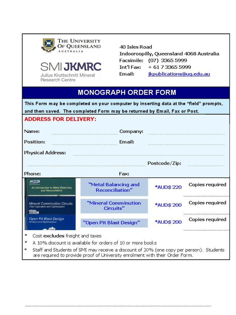 Monograph Order Form MinComm - OpenPitt - MetalBalancing v2 | PDF