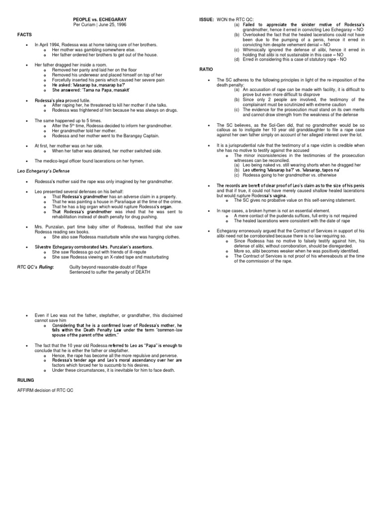 People vs. Echegaray Issue: Won The RTC QC:: Leo Echegaray's Defense ...