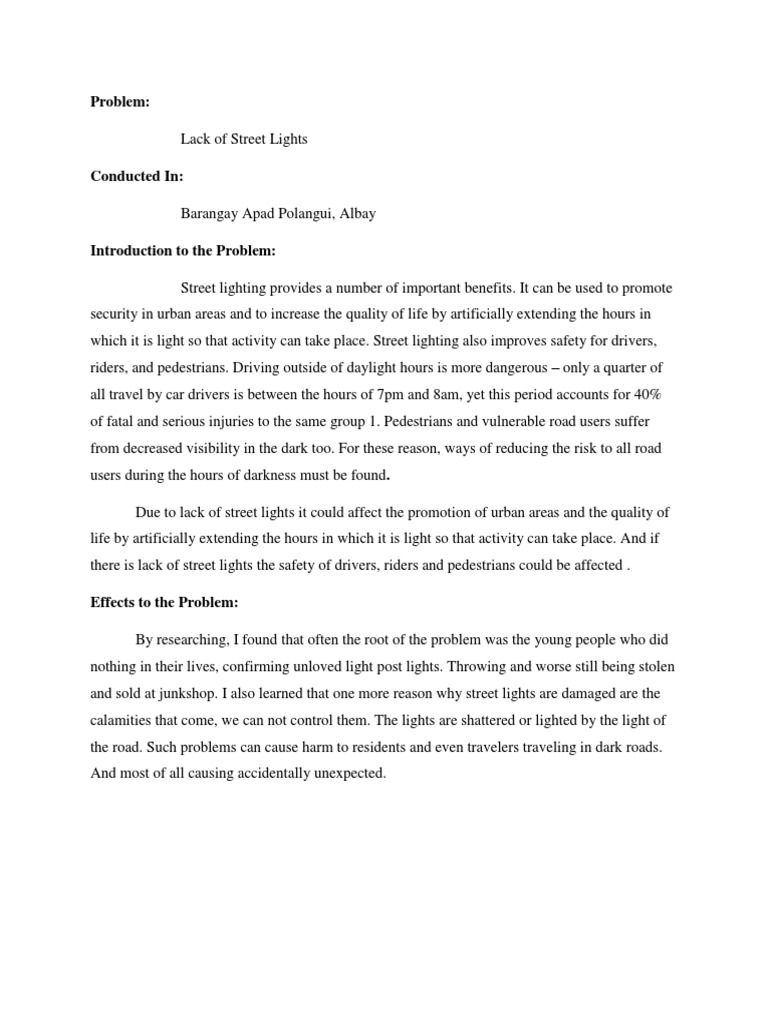 Lack of Street Lights Ae | PDF | Street Light | Road