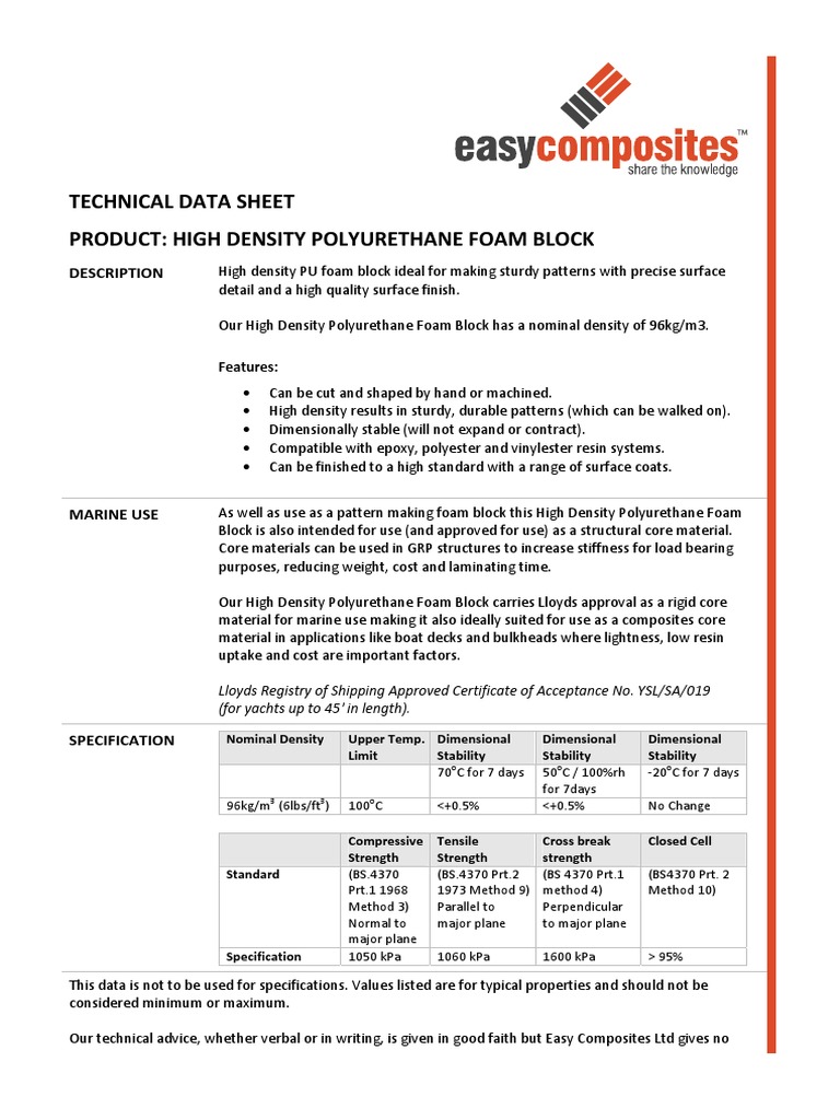 EC TDS High Density Polyurethane Foam Block | PDF | Polyurethane | Foam