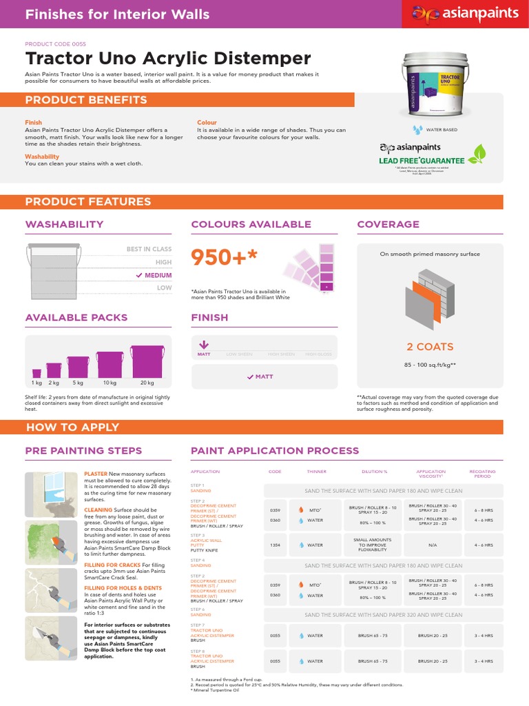 Tractor Uno Acrylic Distemper PDF | PDF | Acrylic Paint | Paint
