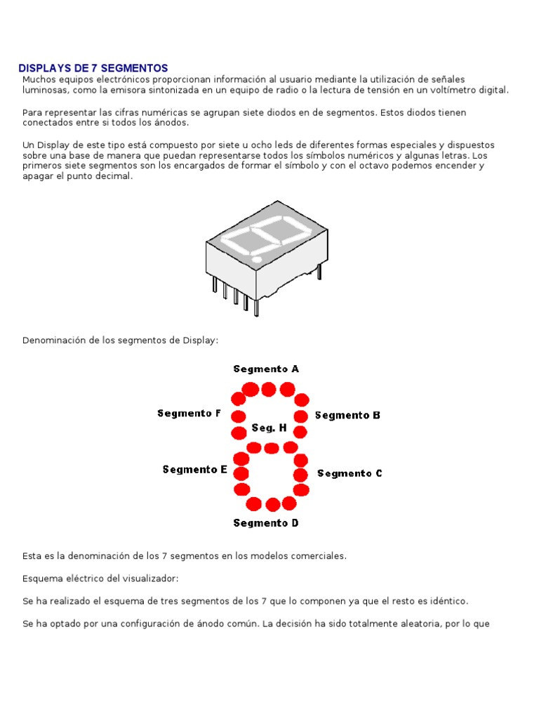 Displays de 7 Segmentos | PDF | Diodo emisor de luz | Electrónica digital