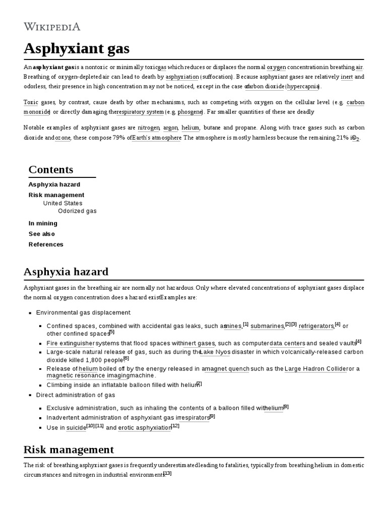 Asphyxiant Gas: Asphyxia Hazard Risk Management | PDF | Occupational ...