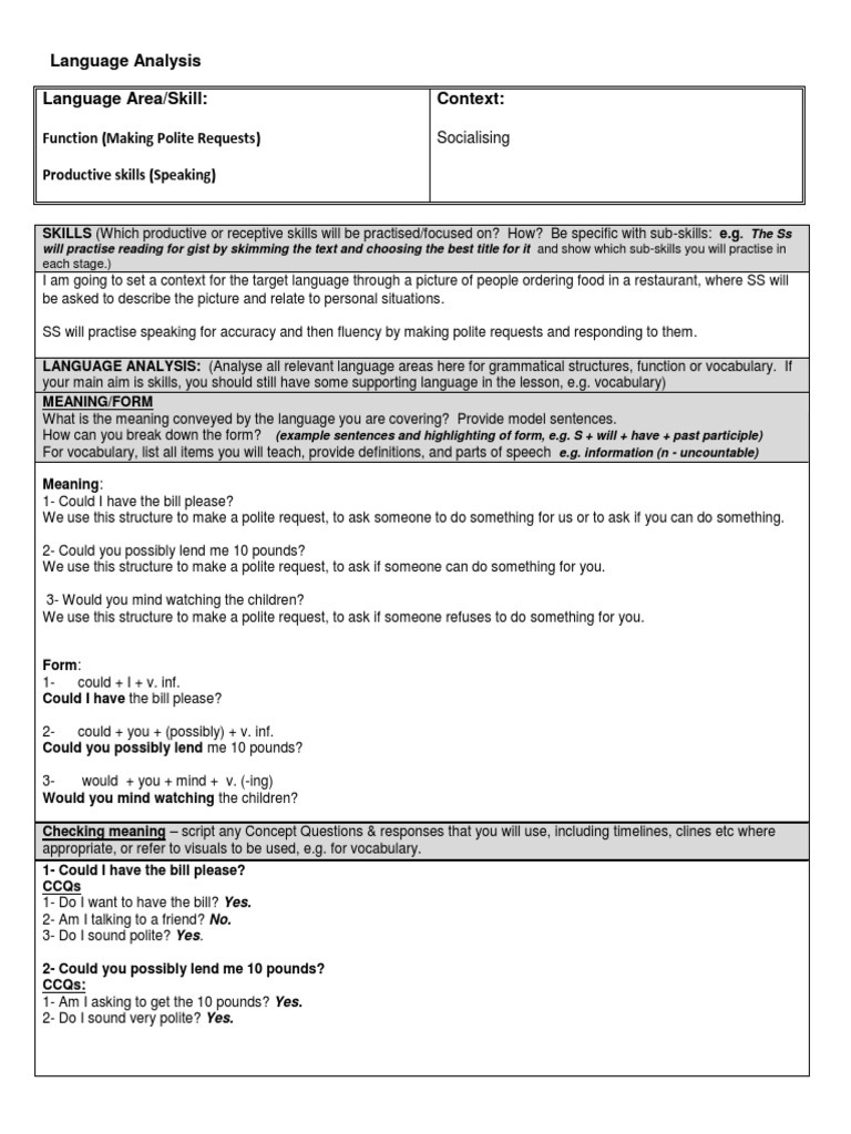 Language Analysis Celta | PDF | Fluency | Vocabulary