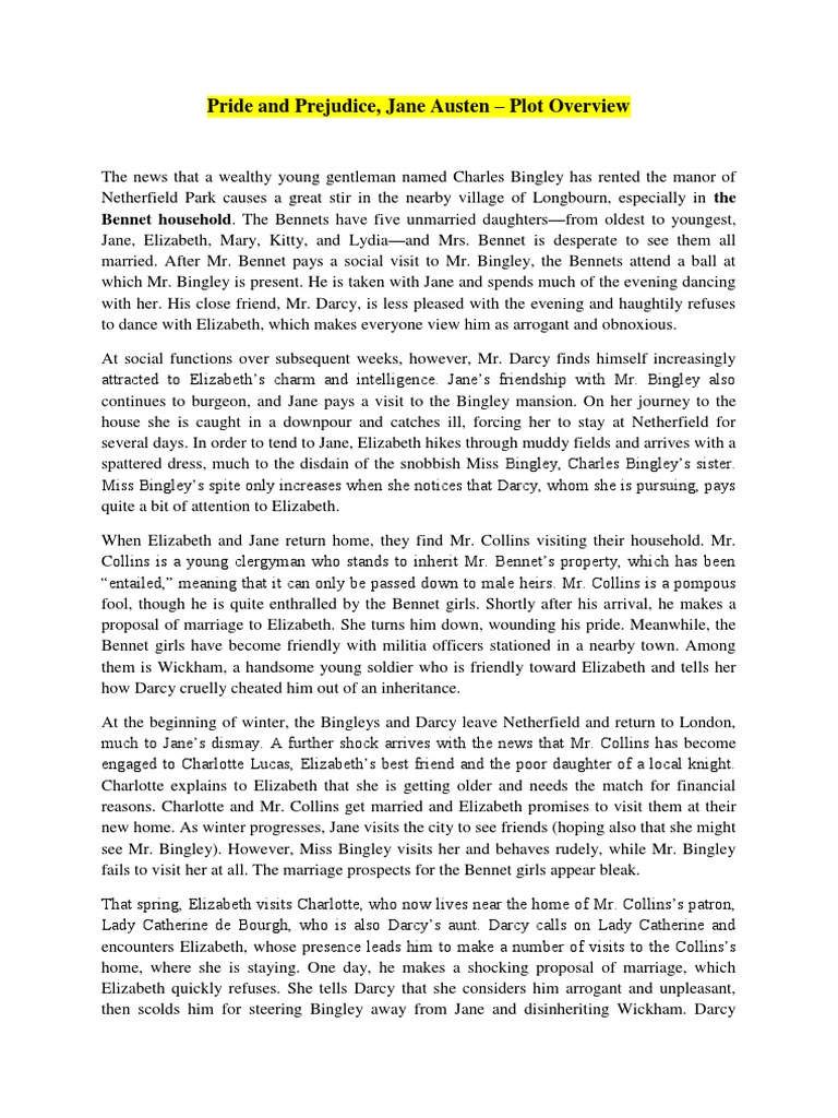 Pride and Prejudice - Plot Overview | PDF | Pride And Prejudice | Mr. Darcy