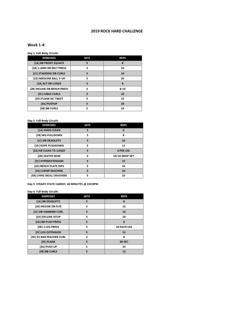 2019 Rock Hard Challenge Workout Plan | PDF | Weight Training | Hobbies