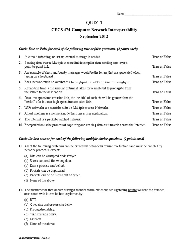Fundamentals of Computer Networking: Answers to Quiz 1 on Circuit ...