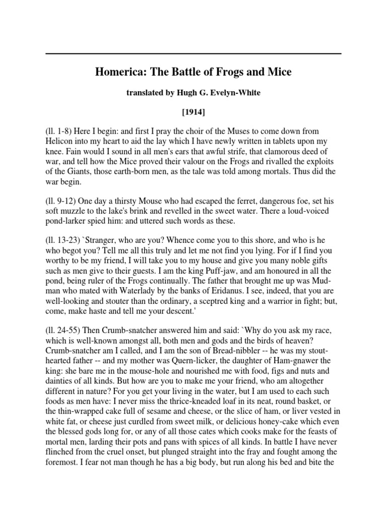 Epic Battle: Frogs vs. Mice Translation | PDF | Nature | Athena