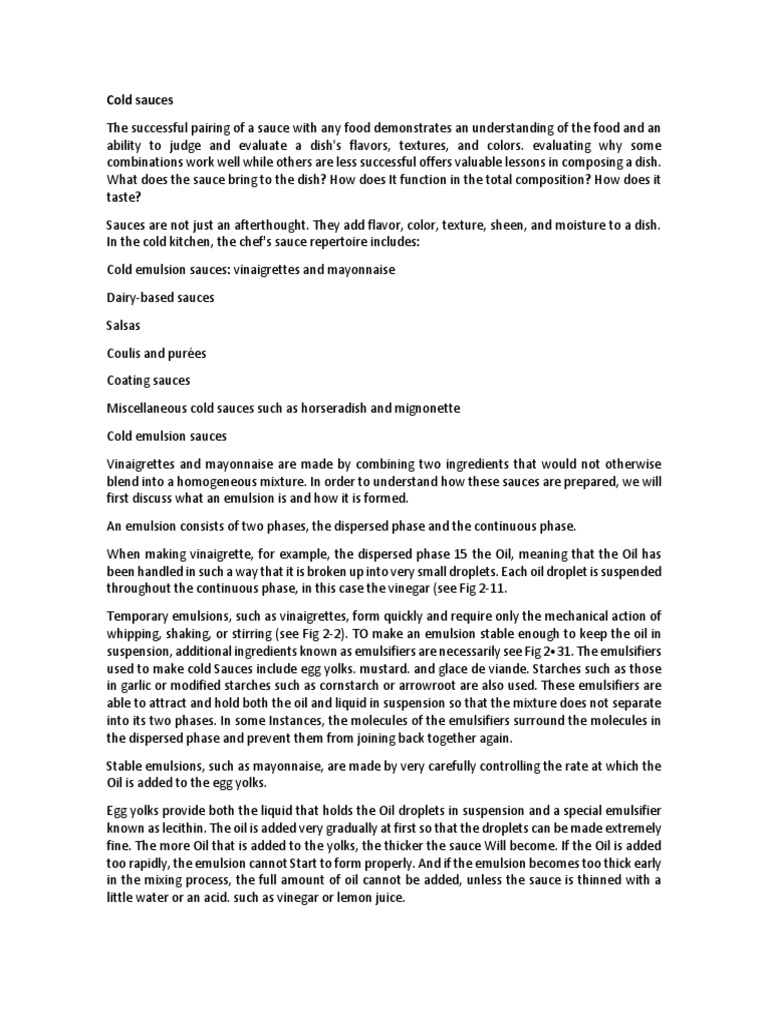 Cold Sauces | PDF | Mayonnaise | Vinaigrette
