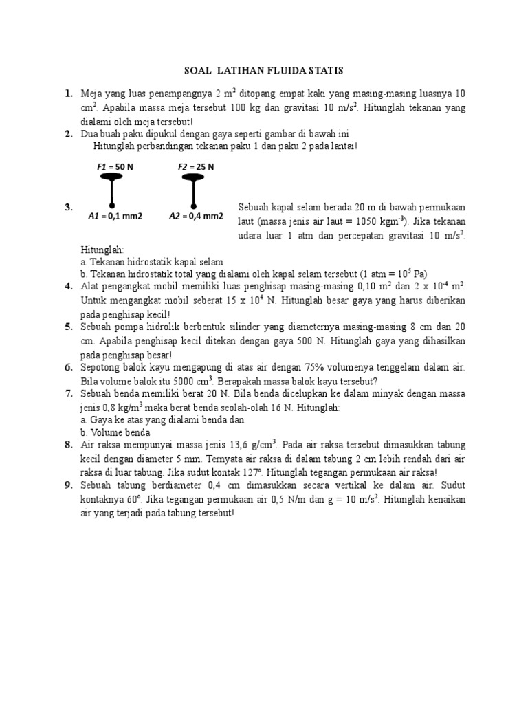 Soal Latihan Fluida Statis | PDF
