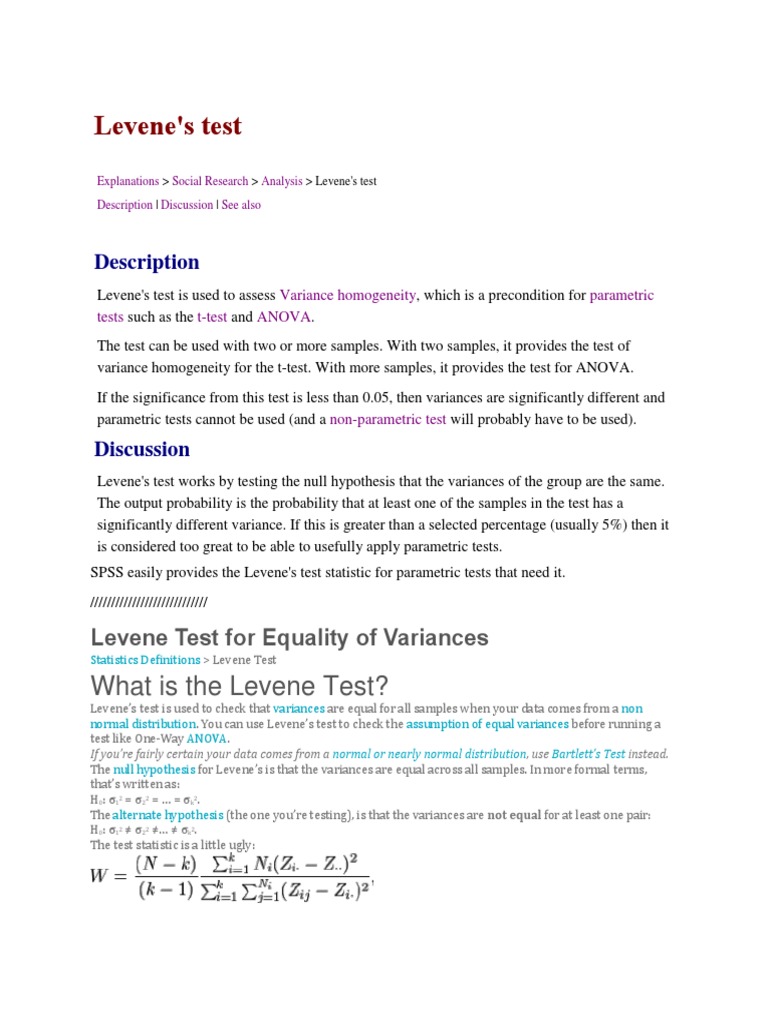 Levenes Test | PDF | Statistical Hypothesis Testing | Student's T Test