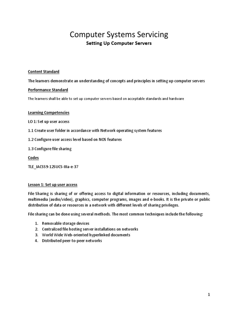 Computer Systems Servicing: Setting Up Computer Servers | PDF | Server (Computing) | Computer File