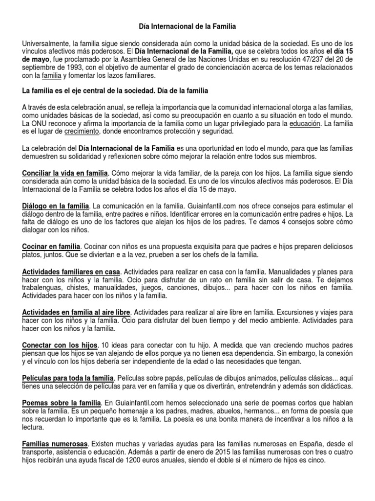 Día Internacional de la Familia: Resumen y Actividades | PDF | Familia