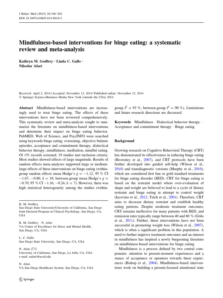 Mindfulness-Based Interventions For Binge Eating: A Systematic Review ...