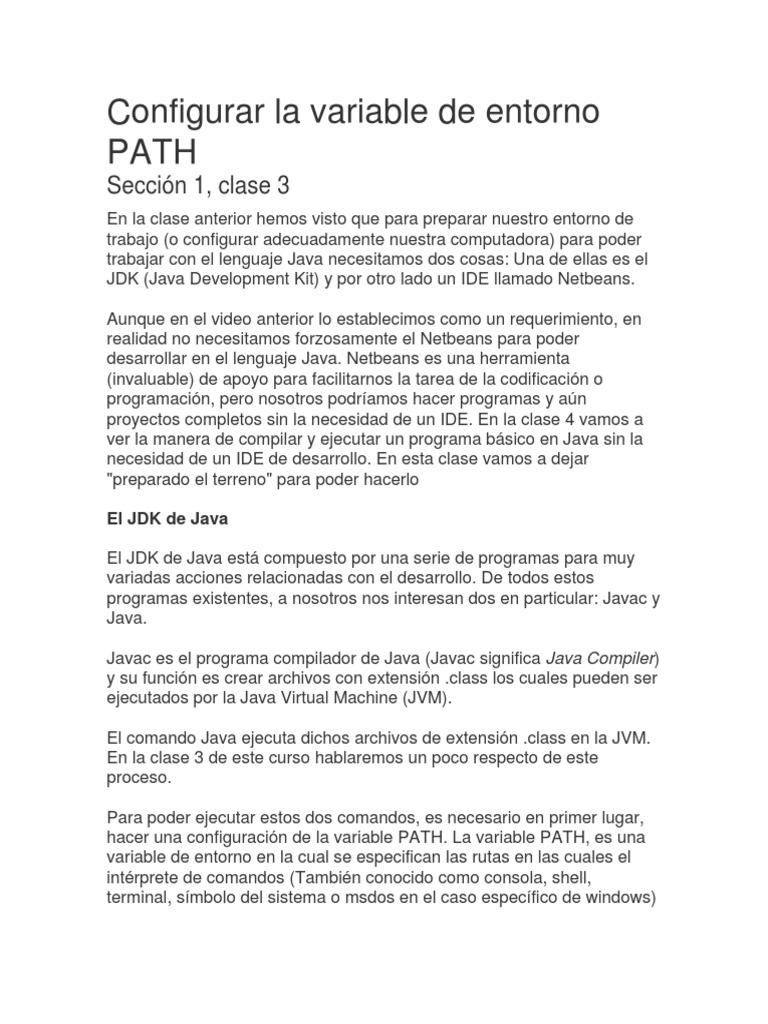 Configurar La Variable de Entorno PATH | PDF | Java (lenguaje de ...