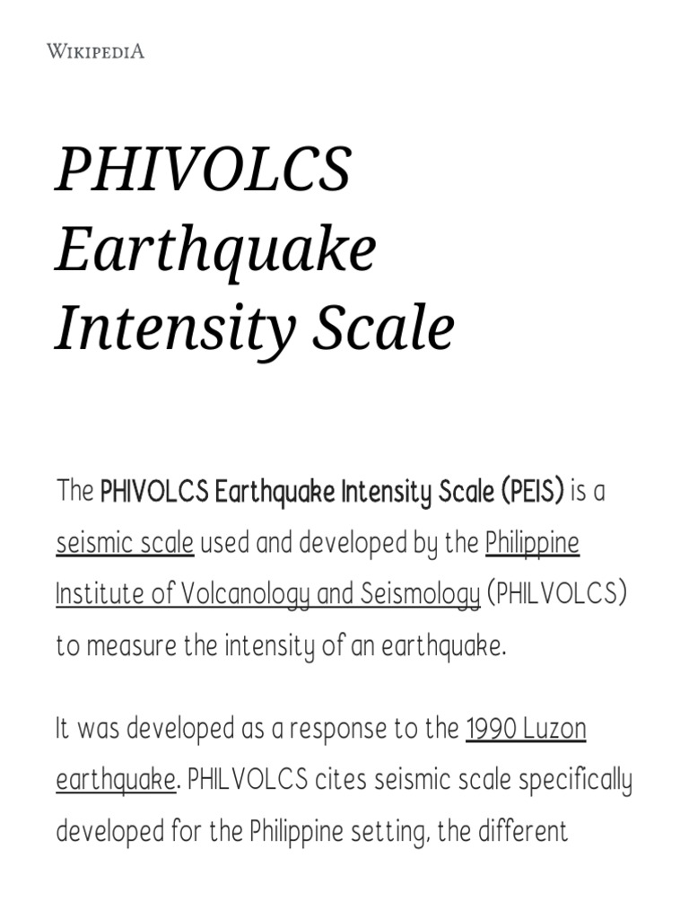 PHIVOLCS Earthquake Intensity Scale - Wikipedia | PDF | Natural ...
