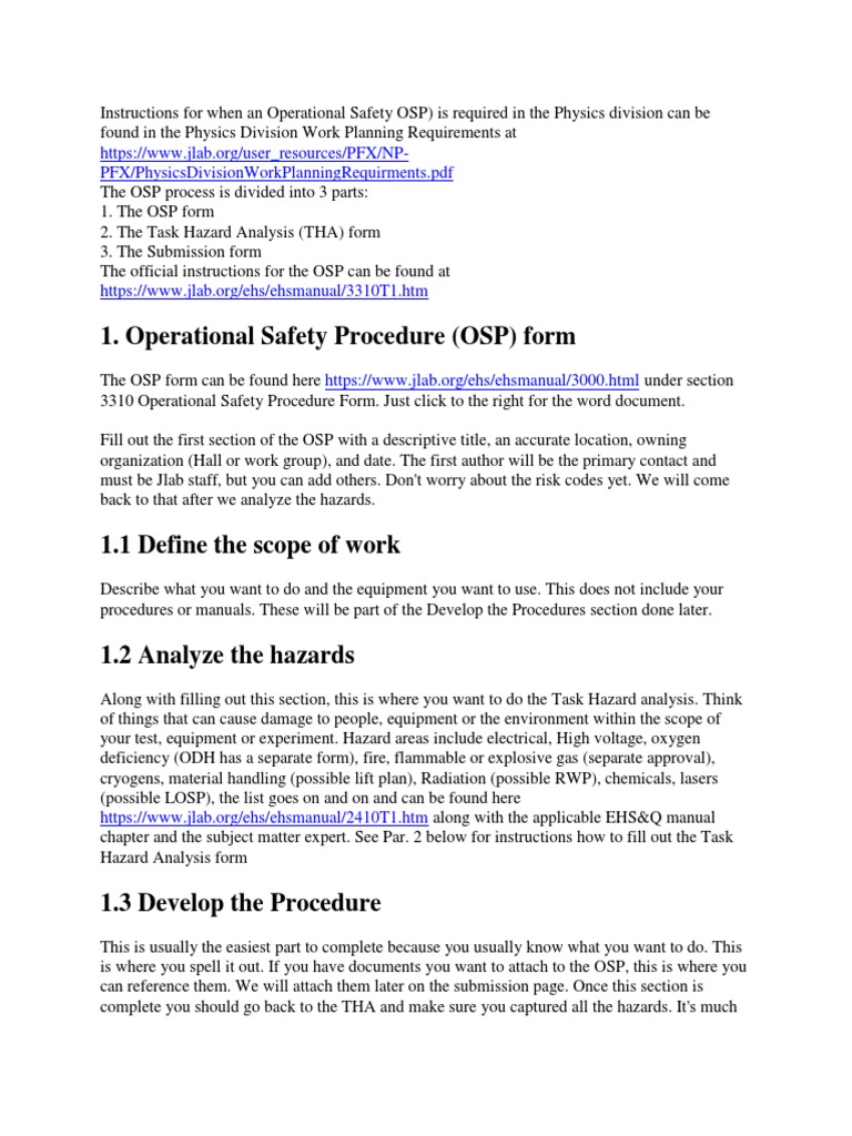 Instructions For When An Operational Safety OSP PDF | PDF | Emergency ...