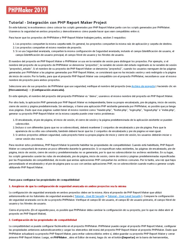 Tutorial - Integración Con PHP Report Maker Project | PDF | Point and Click | Php