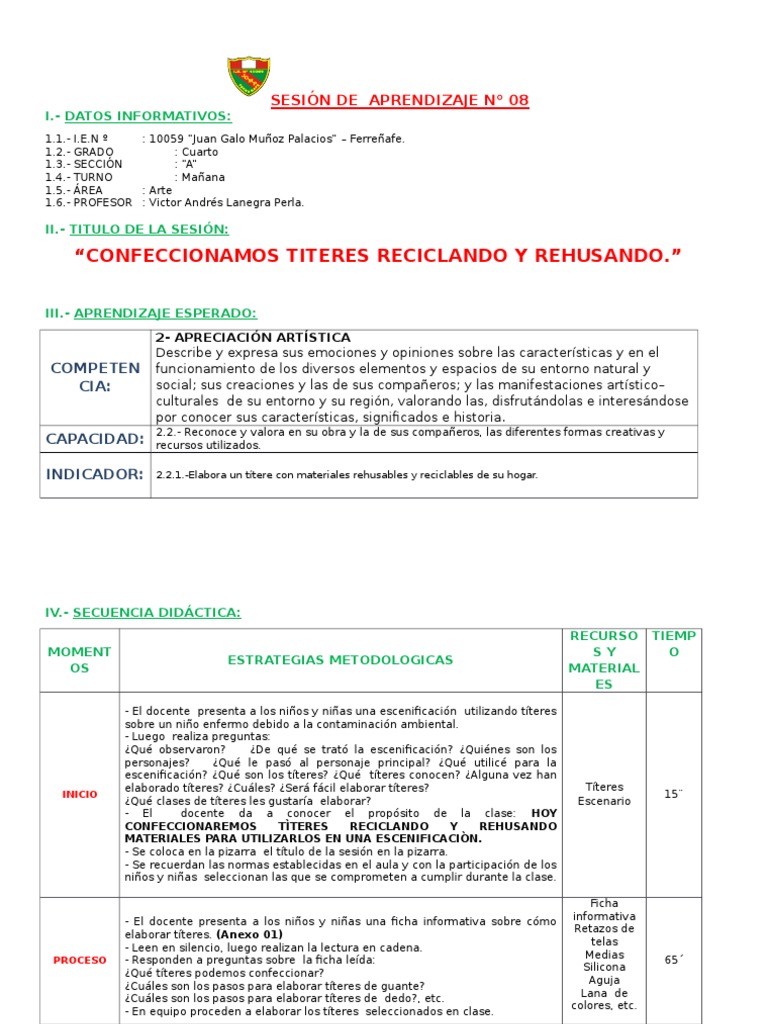 Confeccionamos Titeres Reciclando y Rehusando | PDF | Papel | Aprendizaje