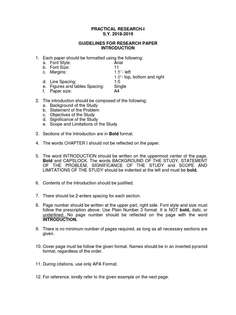 Practical Research-I S.Y. 2018-2019 Guidelines For Research Paper | PDF ...