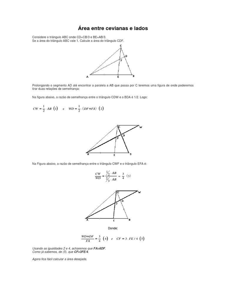 Área Entre Cevianas e Lados | PDF | Geometria do Plano Euclidiano | Triângulo