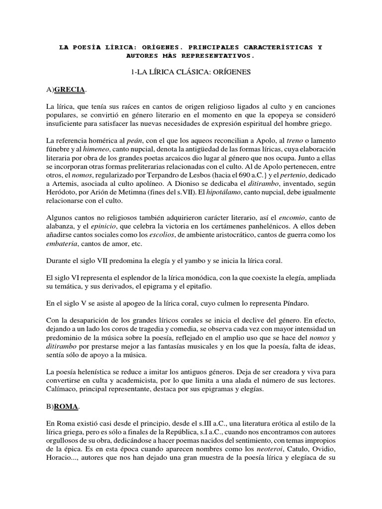Orígenes y Evolución de la Lírica | PDF | Poesía | Horacio