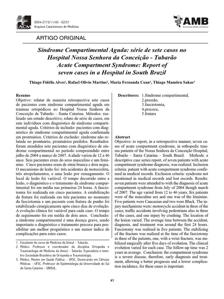 Síndrome Compartimental Aguda: 7 Casos Clínicos | PDF | Dor | Oxigênio