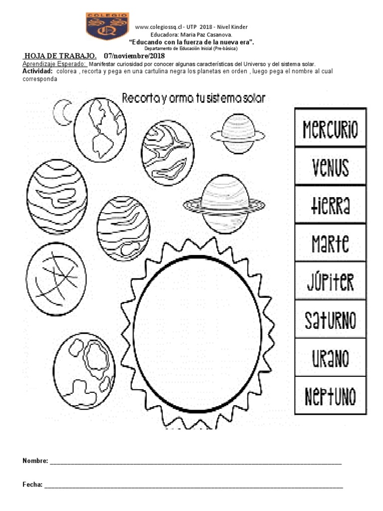 Hoja De Trabajo Del Universo Universo Colorido Conoce La Hoja De