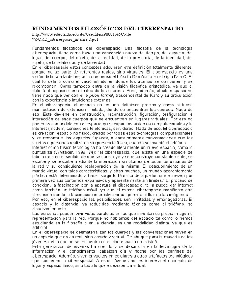 Fundamentos Filosoficos-Segun Jaime Coy | PDF | Espacio | ciberespacio