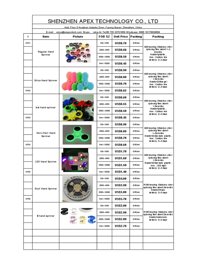 Shenzhen Apex Technology Co., LTD: Regular Hand Spinner | PDF | Metals ...