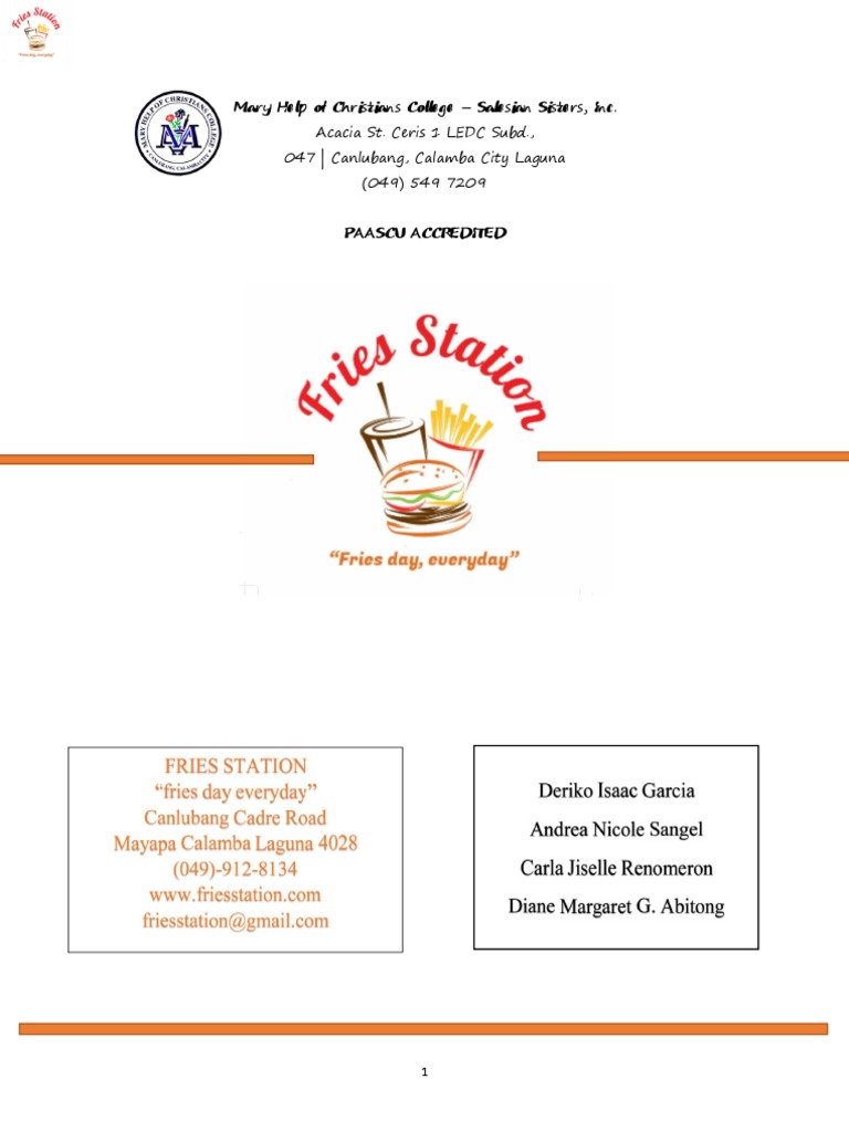 Fries Station Business Plan | PDF | Insurance | Business