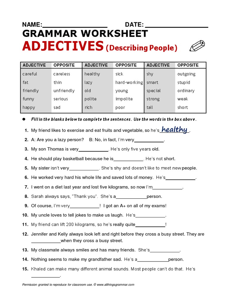 Worksheet-Adjective Describing People 2 | PDF