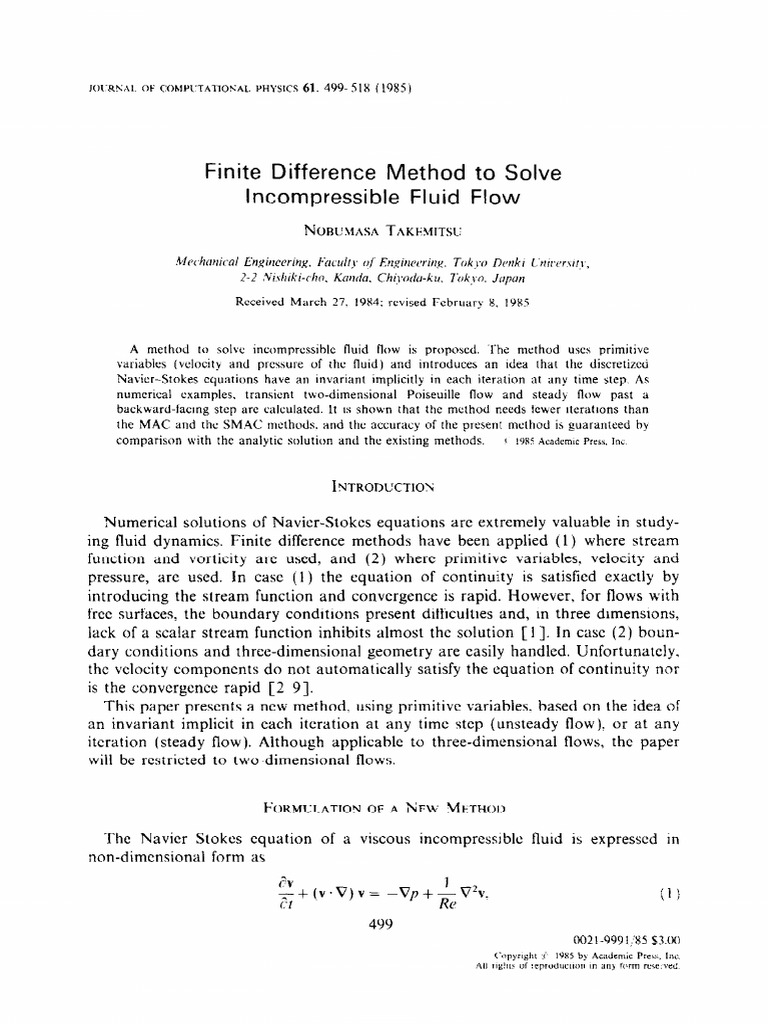 A Finite Difference Method for Solving the Incompressible Navier-Stokes ...