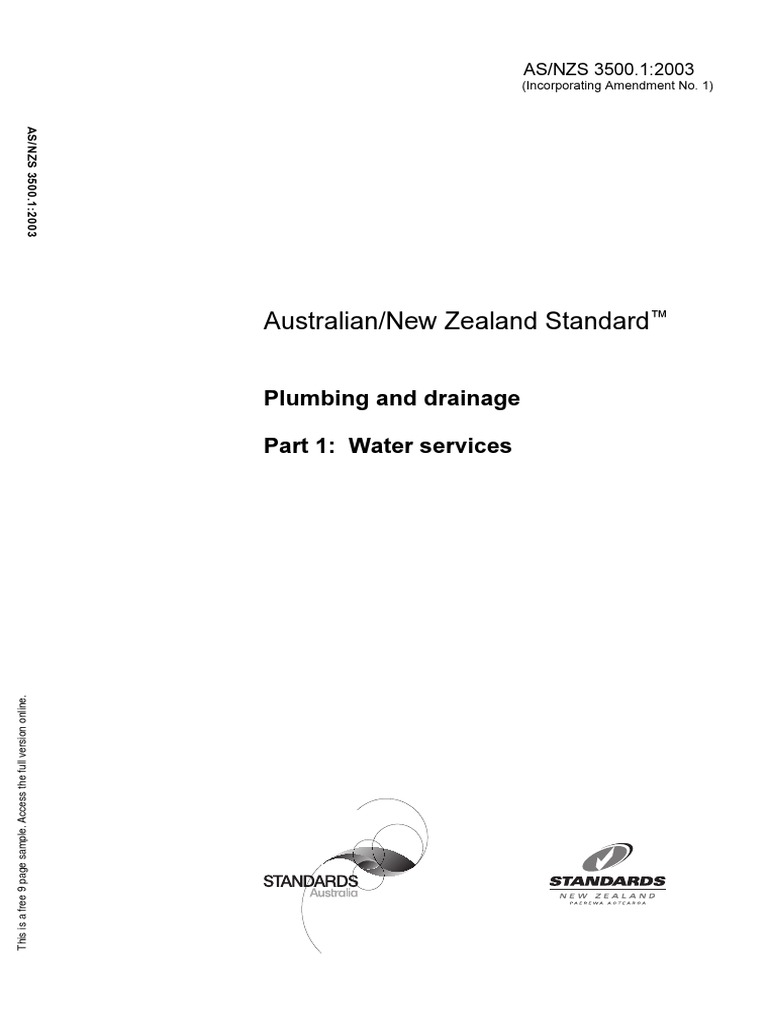 Australian/New Zealand Standard: Plumbing and Drainage Part 1: Water ...