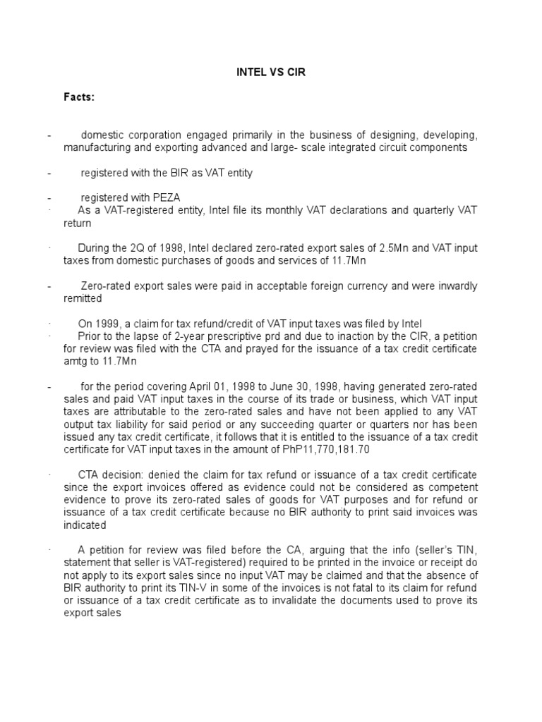 Intel Vs Cir | PDF | Value Added Tax | Invoice