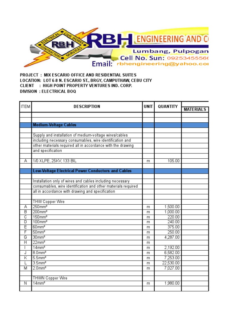 ESCARIO BPO - Electrical Labor Only | PDF | Hvac | Lighting