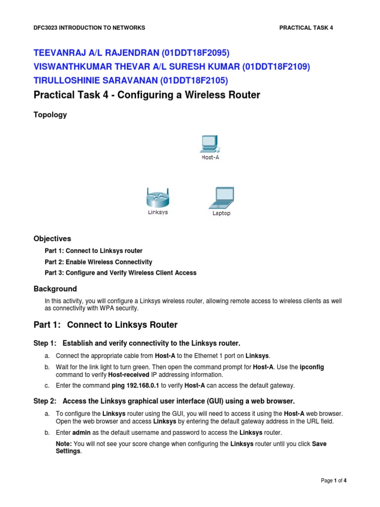 Packet Tracer - Configuring A Wireless Router | PDF | Ip Address ...